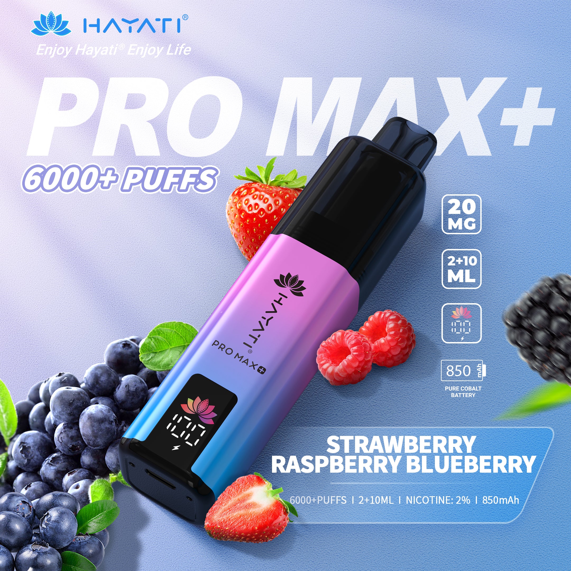 HAYATI PRO MAX PLUS KIT STRAWBERRY RASPBERRY BLUEBERRY 6000+Puffs ...