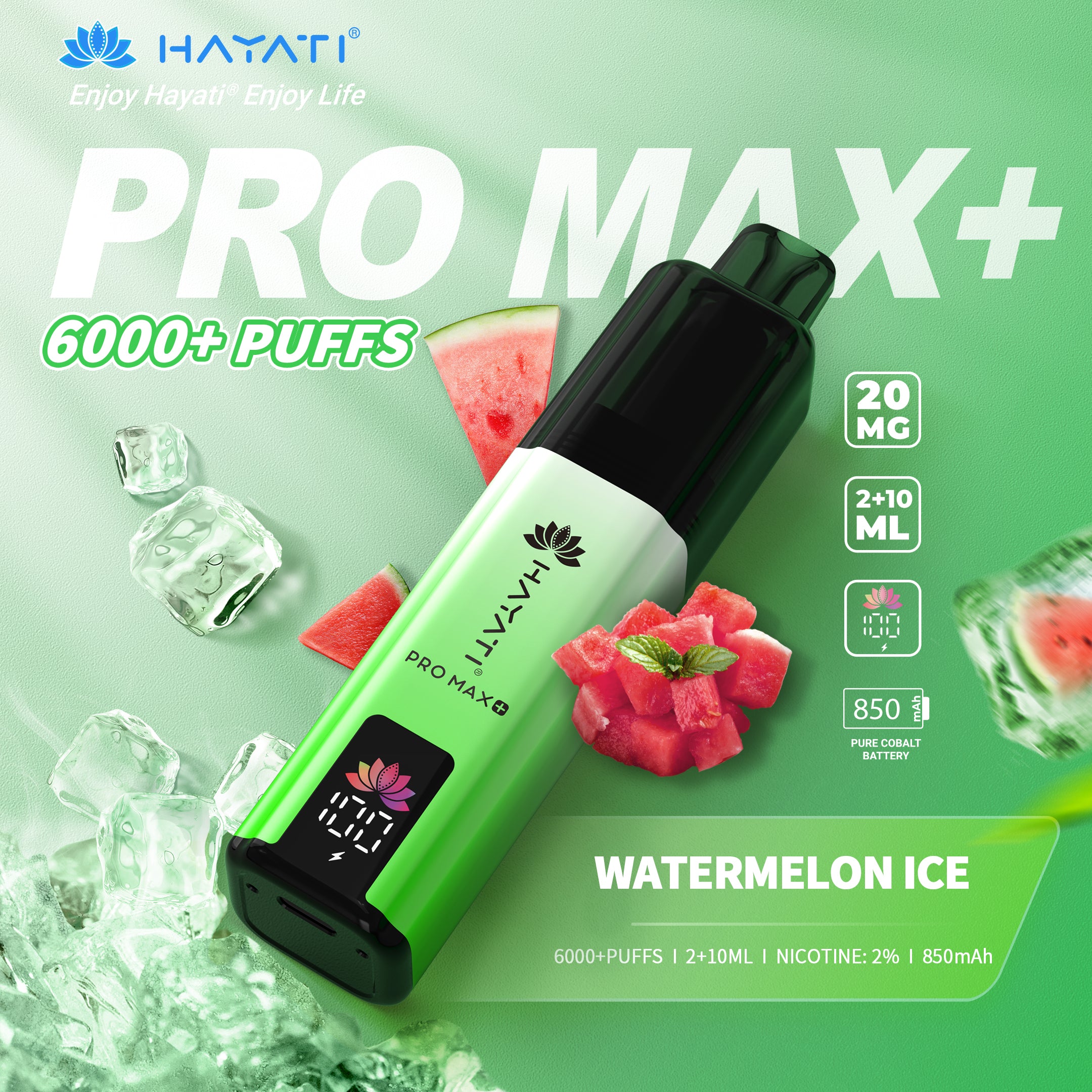 HAYATI PRO MAX PLUS KIT WATERMELON ICE 6000+Puffs – HAYATI REFILL PODS